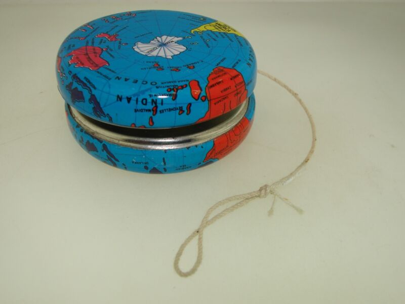 Vintage Lithographed World Map Metal Yo-Yo - Double Sided, Original ...